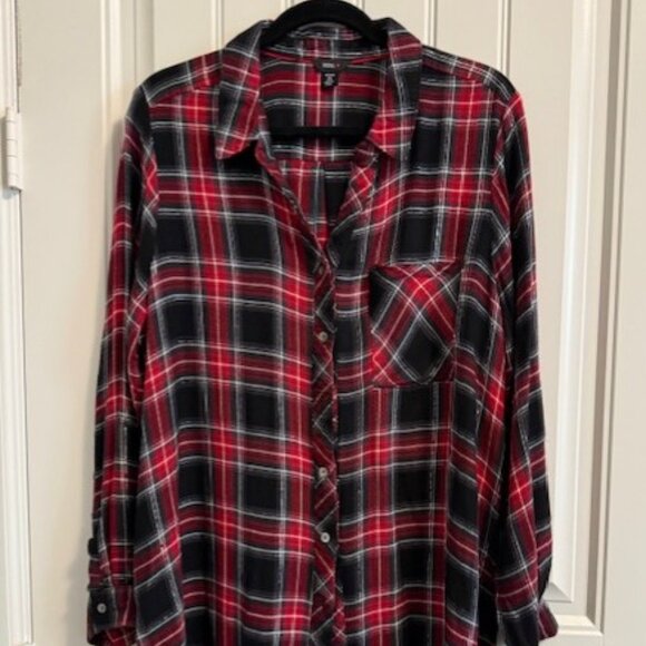 intro. | Tops | Womens Intro Long Sleeve Rolltab Redblack Plaid Shirt ...